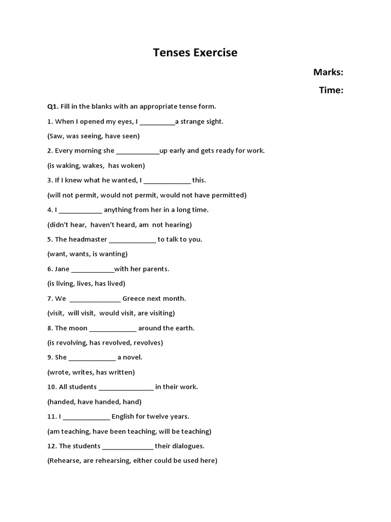Tenses Exercise | PDF | Grammatical Tense | English Language