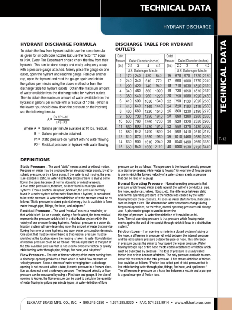 Hydrant Discharge Formula Discharge Table For Hydrant Outlets | PDF ...