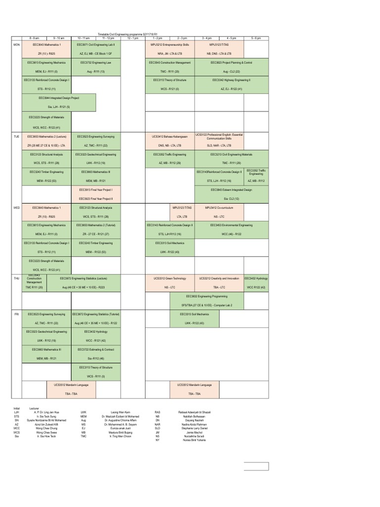 Timetable CE S2Y1718 | PDF | Engineering | Science And Technology