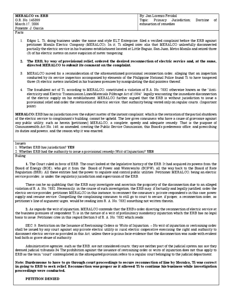 Meralco vs. ERB | PDF | Injunction | Writ Of Prohibition