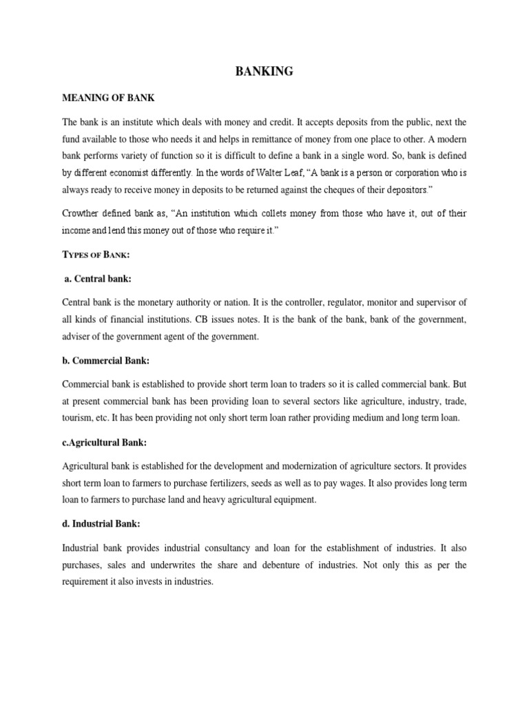 Banking: Meaning of Bank | PDF | Financial Markets | Central Banks