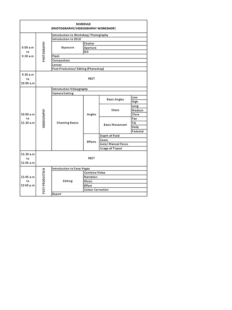 Photography Workshop Schedule | PDF | Vision | Imaging