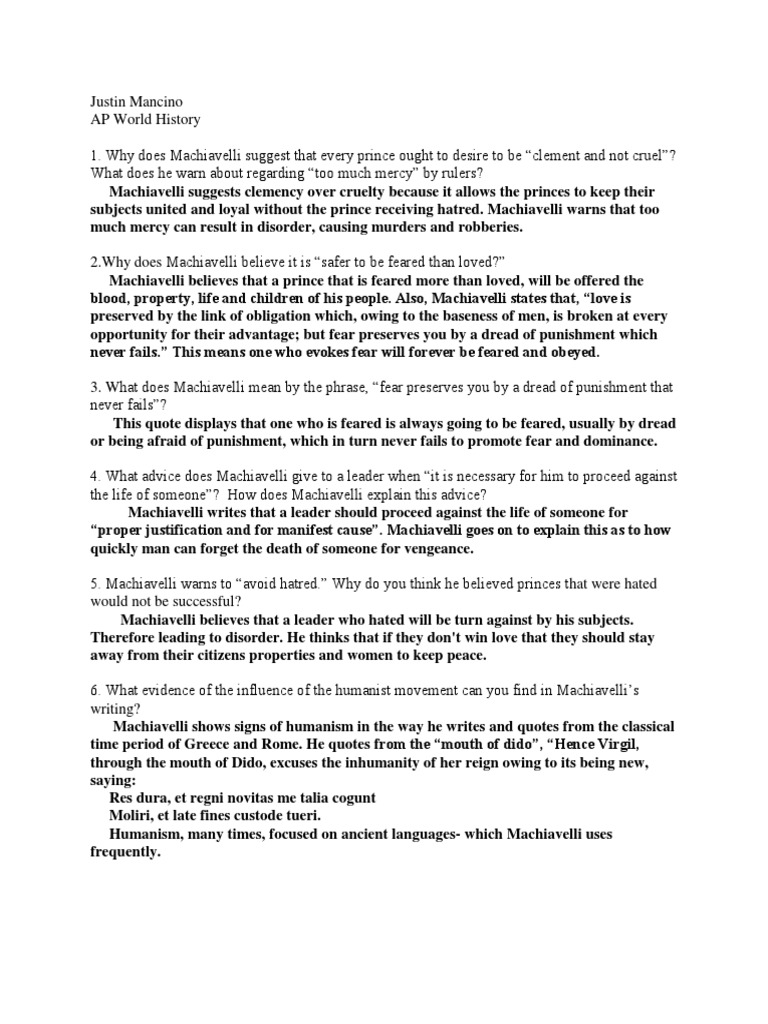 The Prince Answers | PDF | The Prince | Niccolò Machiavelli