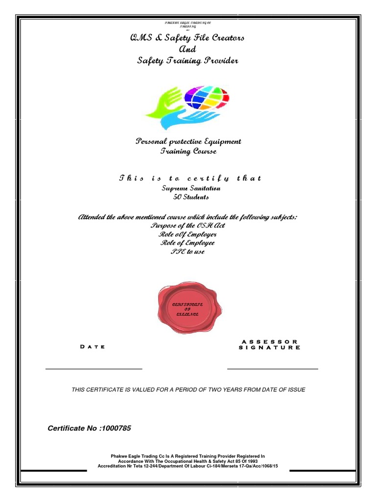 Certificate PPE