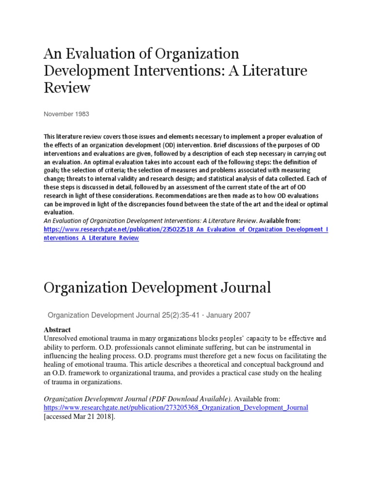 An Evaluation of Organization Development Interventions | PDF | Organization Development ...