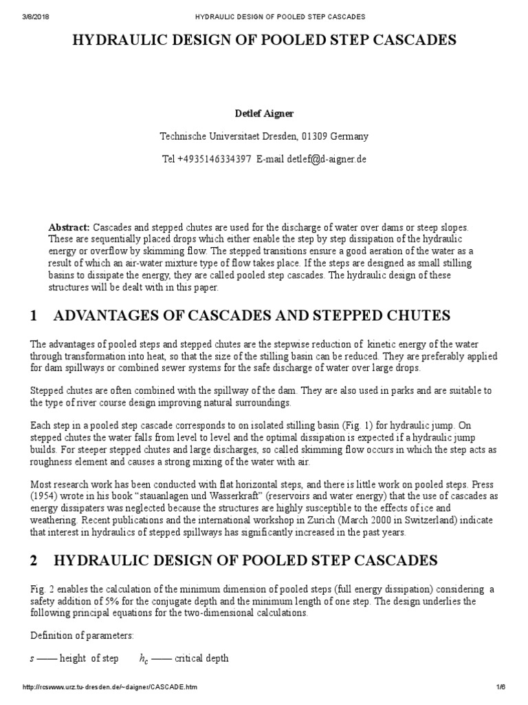 Hydraulic Design of Pooled Step Cascades | PDF | Spillway | Continuum ...