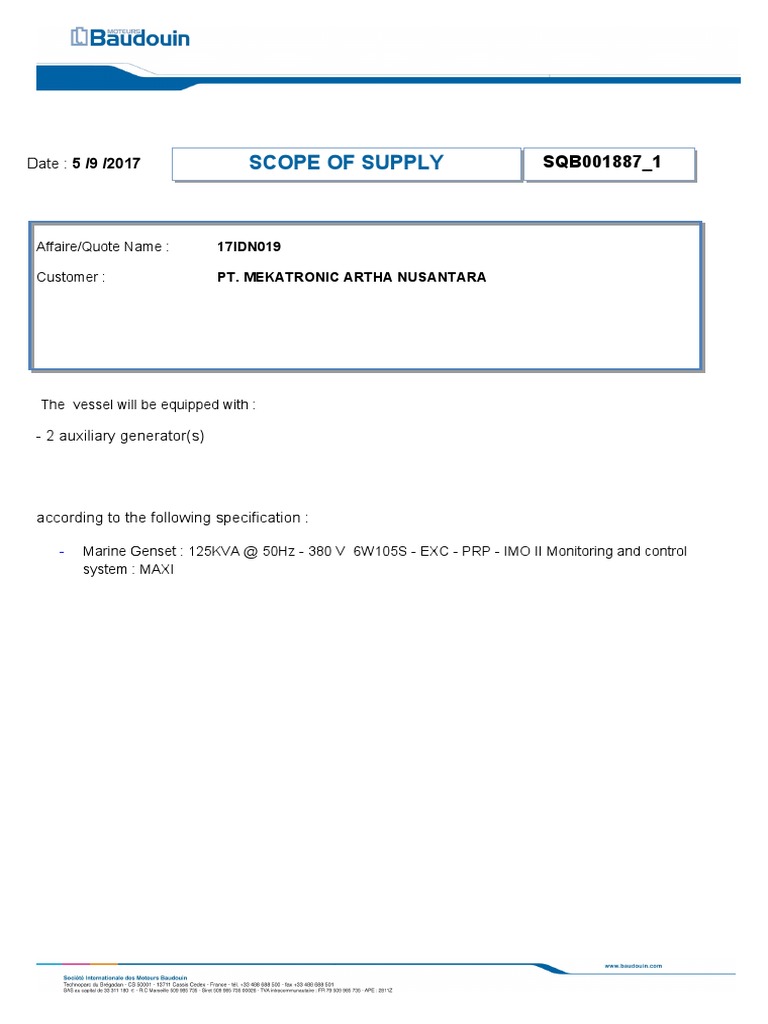 Spek Tek Dan Scope of Supply | PDF | Diesel Engine | Pump