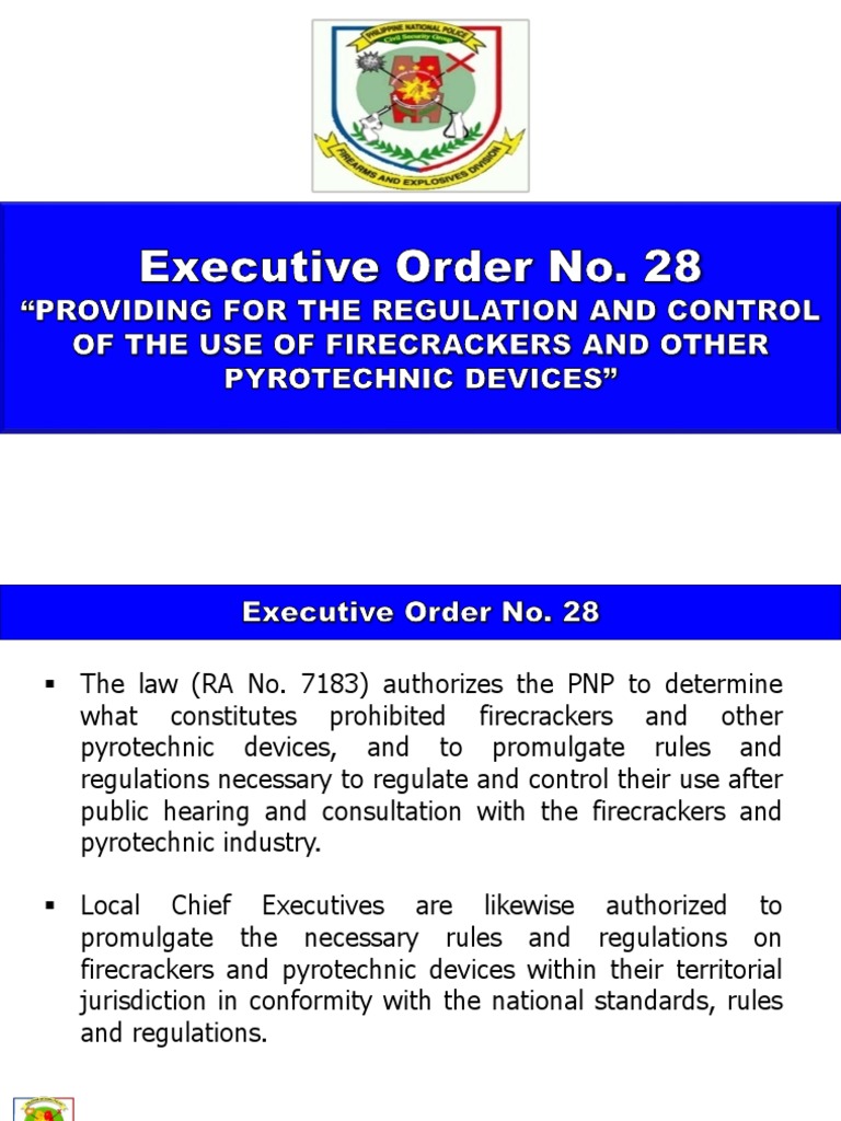 EO 28 and Its Proposed IRR Presentation | PDF | Fireworks | Pyrotechnics