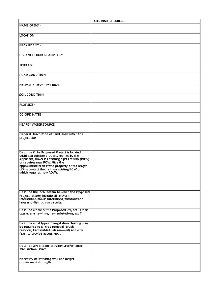 Site Visit Checklist | PDF
