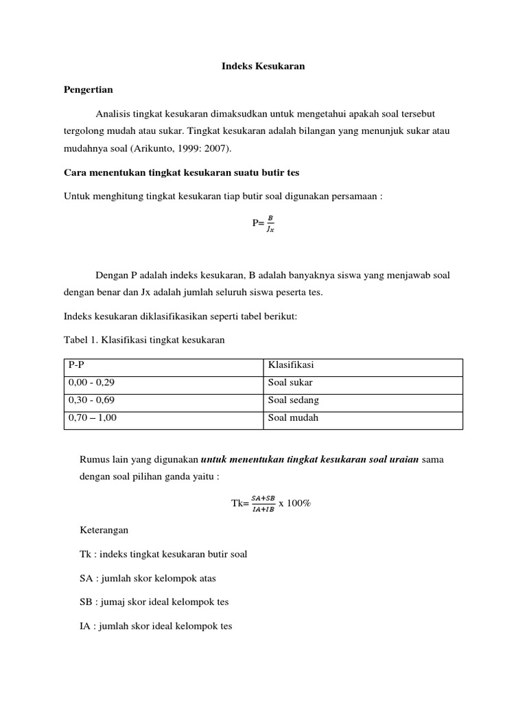 Indeks Kesukaran | PDF