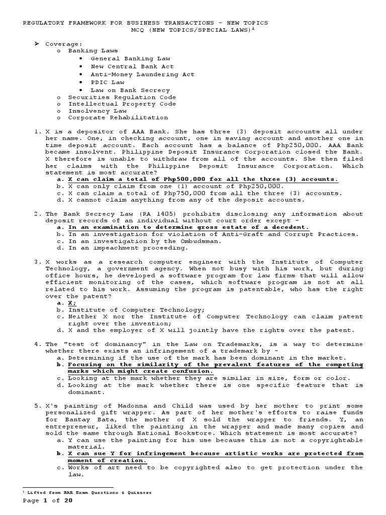 RFBT Mcqs New Topics | PDF | Patent | Deposit Account