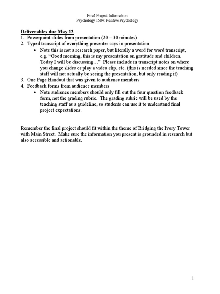 Positive Psychology Final Project Deliverables | PDF | Career & Growth