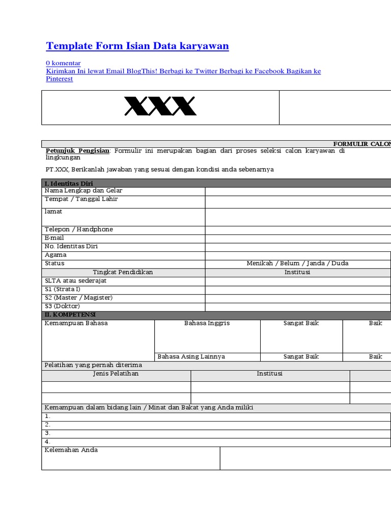 Template Form Isian Data Karyawan | PDF