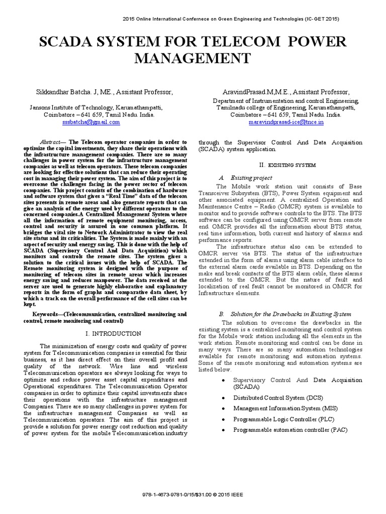 Scada System For Telecom Power Management | PDF | Scada | Programmable Logic Controller