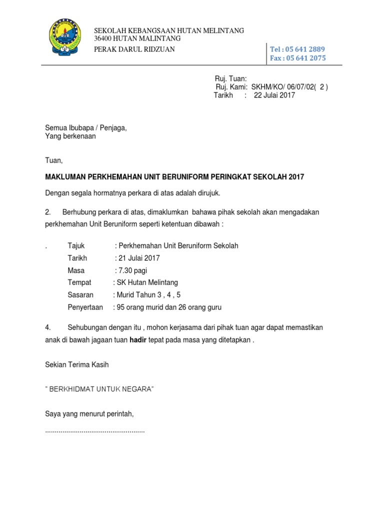 Surat Makluman Perkhemahan | PDF