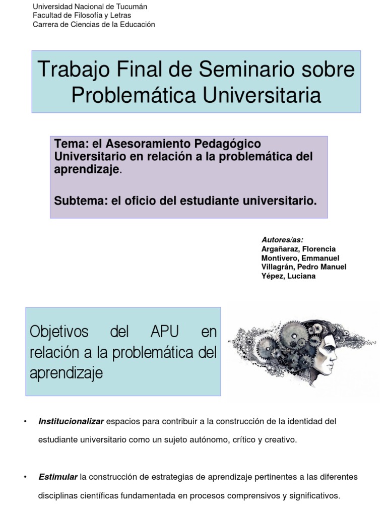 Trabajo Final de Seminario de Problemática Universitaria. Power Point (Corregido) | PDF ...