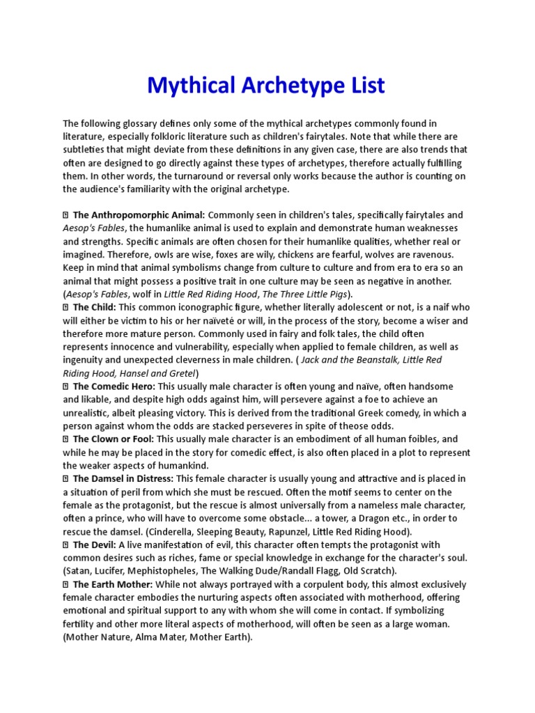 Mythical Archetype List | PDF | Glinda The Good Witch | Hero