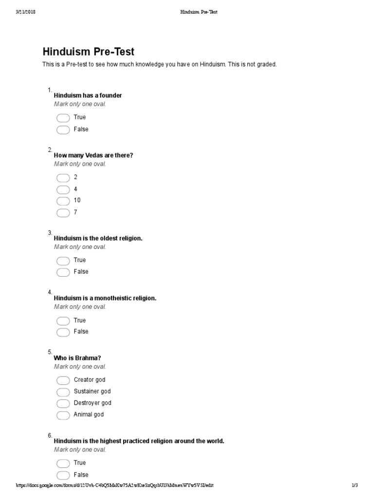 Hinduism Pre-Test - Google Forms | PDF | Asian Ethnic Religion ...