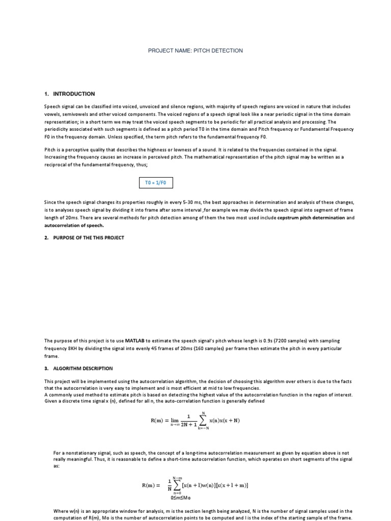 Project Name: Pitch Detection | PDF | Pitch (Music) | Autocorrelation