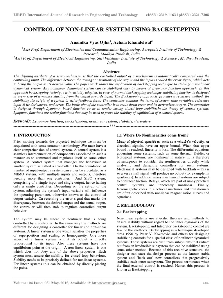 Control of Non-Linear System Using Backstepping: Anamika Vyas Ojha ...