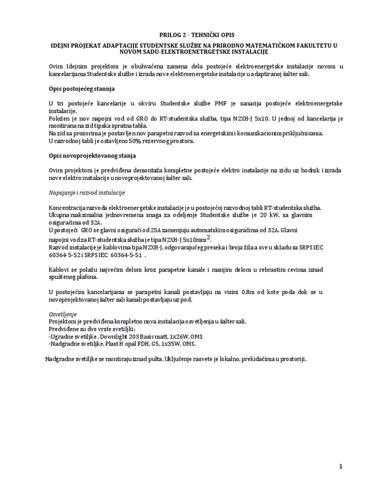 Prilog 2 Tehnička Specifikacija Elektro Radovi | PDF