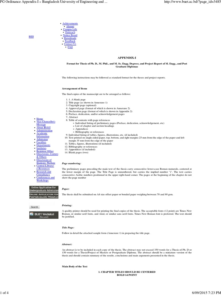 Format For Thesis of Ph. D., M. Phil., and M. Sc. Engg. Degrees, and ...