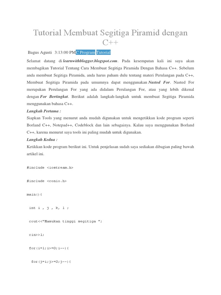 Tutorial Membuat Segitiga Piramid Dengan C | PDF