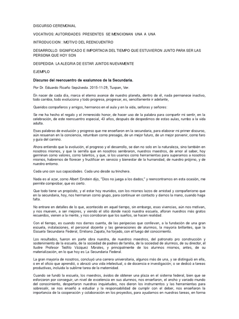 Discurso Ceremonial | PDF | Vida | Maestros