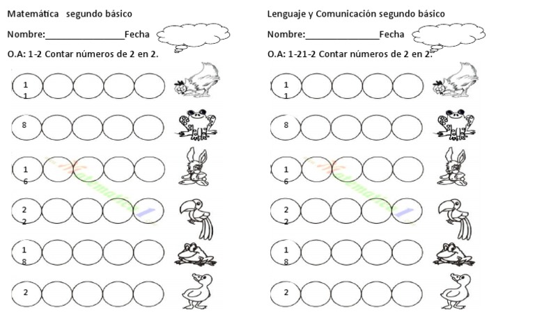 Ejercicios de conteo de números de 2 en 2 para estudiantes de segundo ...