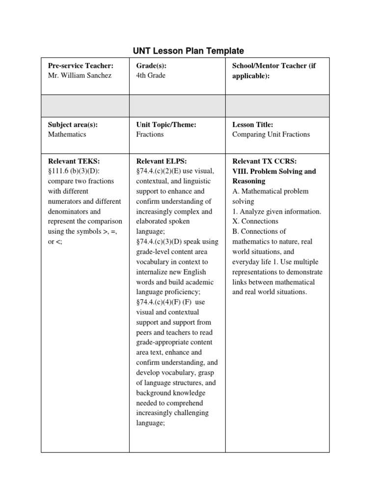 Comparing Unit Fractions Lesson Plan | PDF | Fraction (Mathematics ...