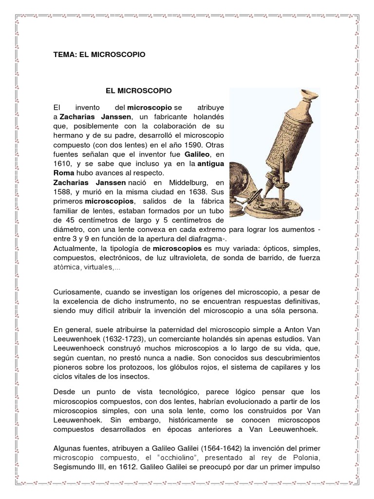 Historia y evolución del microscopio | PDF | Microscopio | Lentes