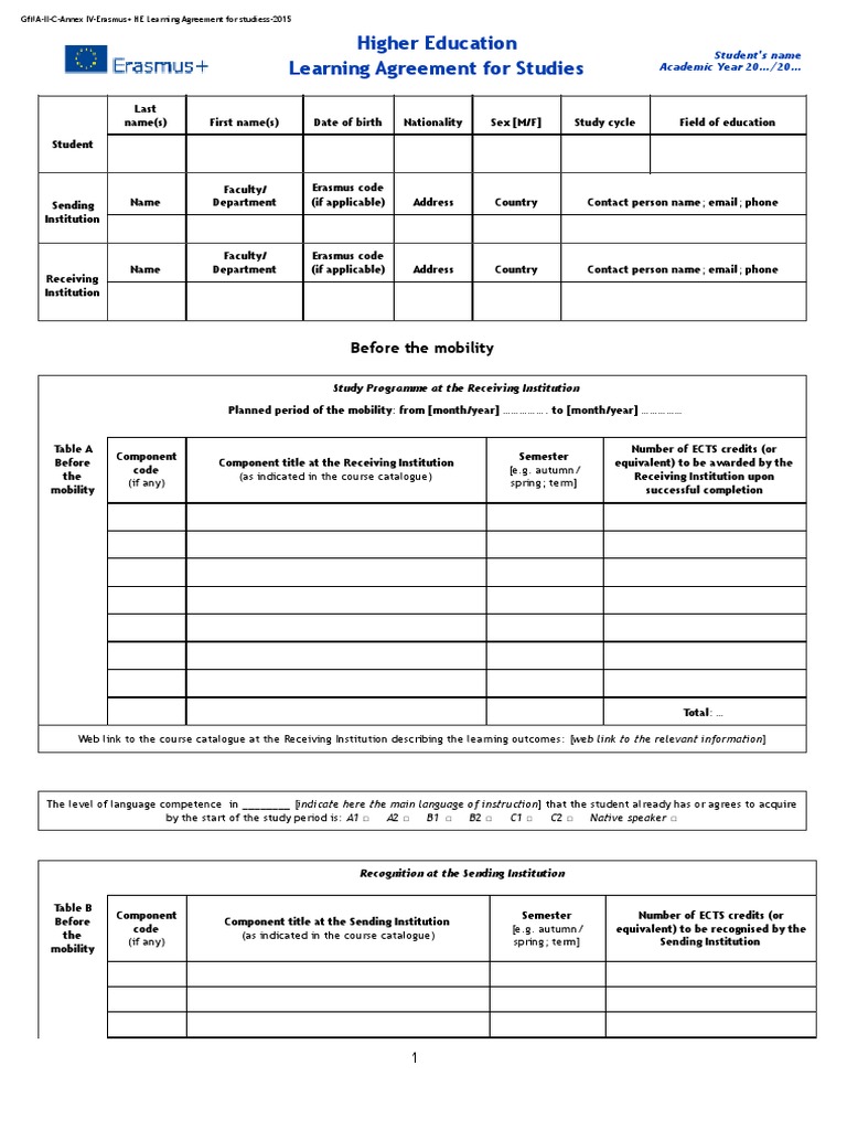 Learning Agreement For Studies | PDF | Students | Academia