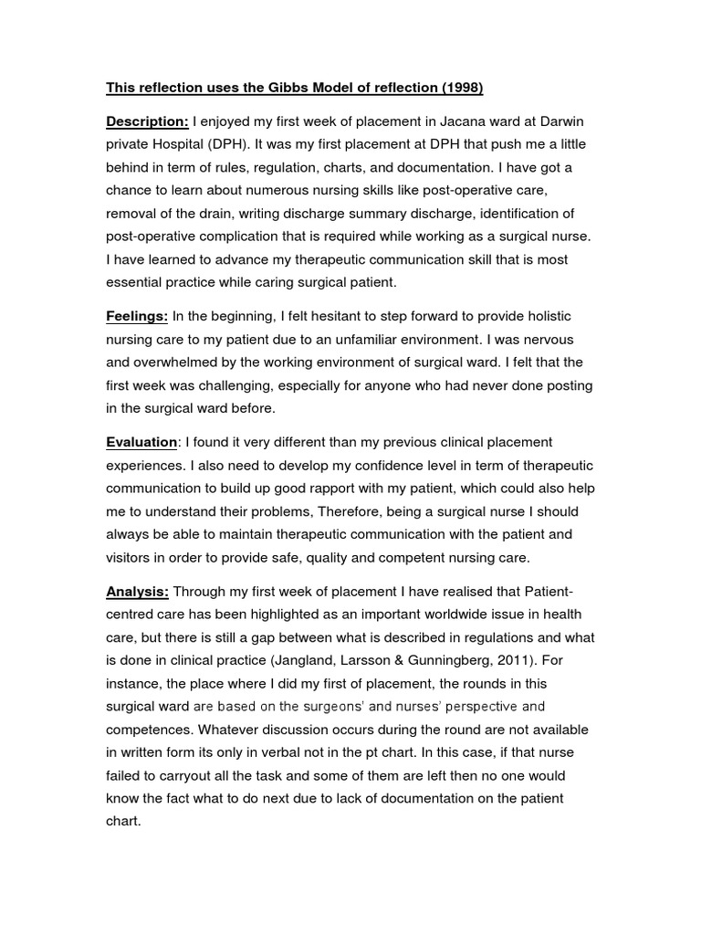 Surgical Ward Placement Reflection | PDF | Surgery | Nursing