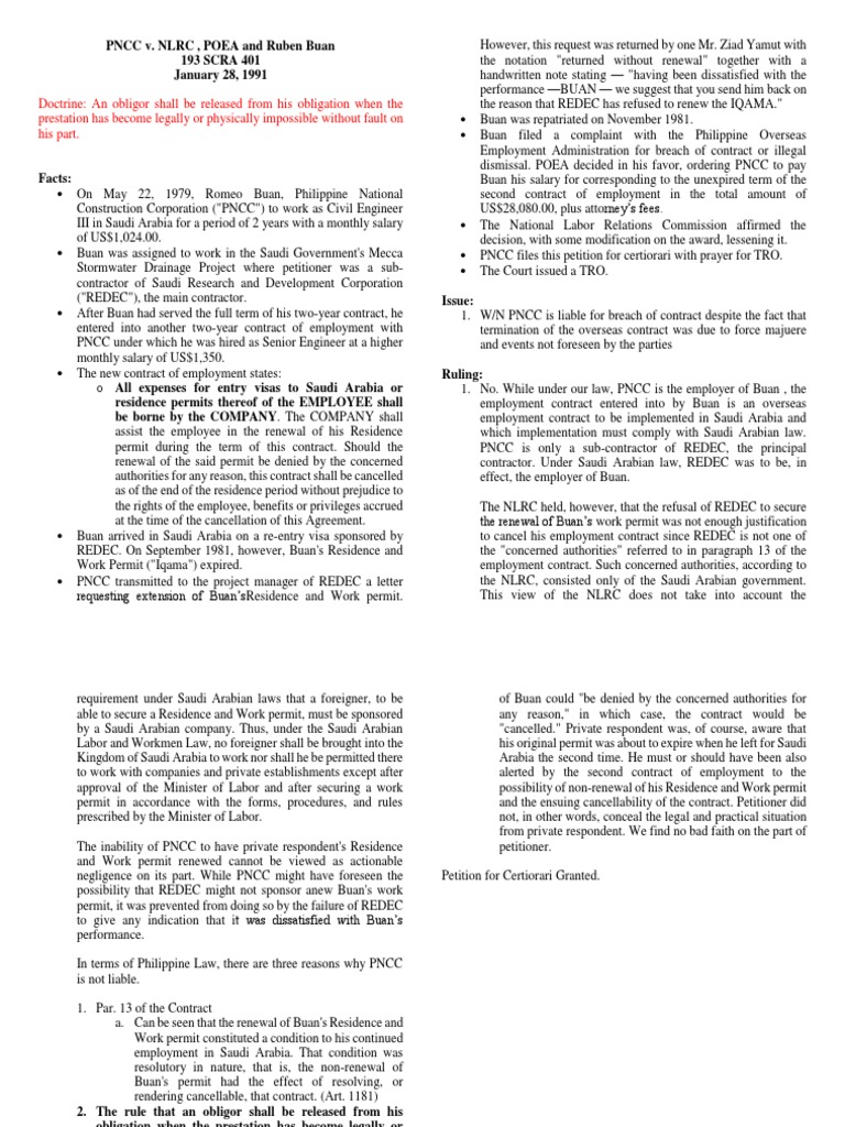 PNCC v. NLRC: Employment Contract Ruling | PDF | Saudi Arabia | Travel Visa