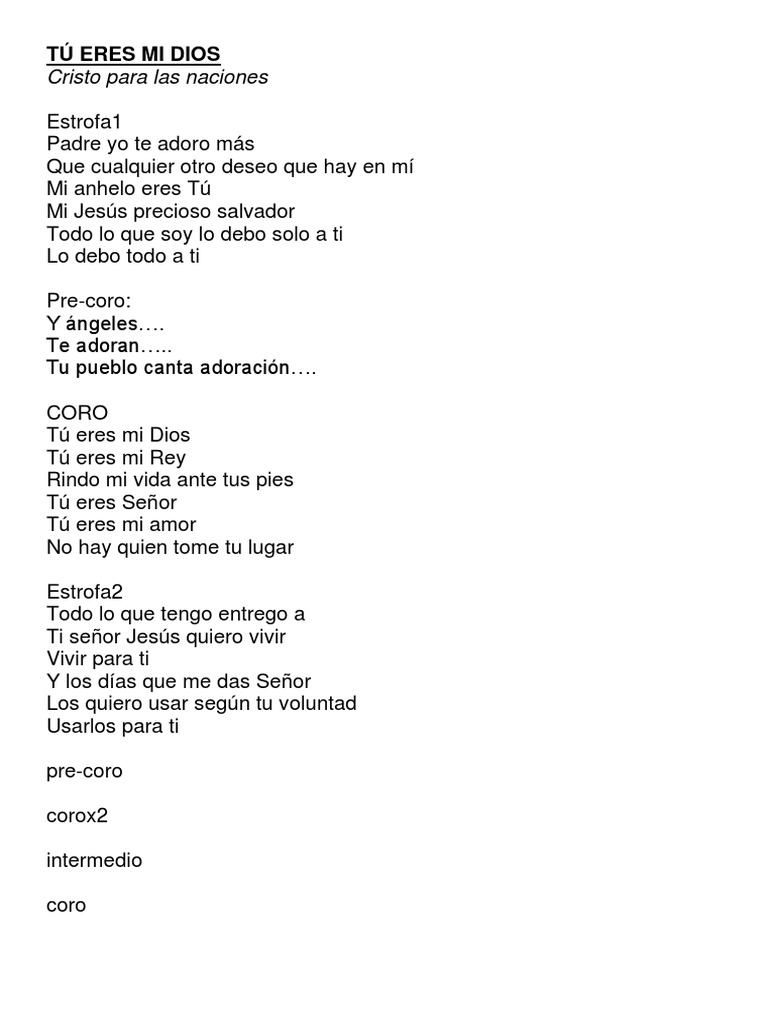 Tú Eres Mi Dios - Letra | PDF