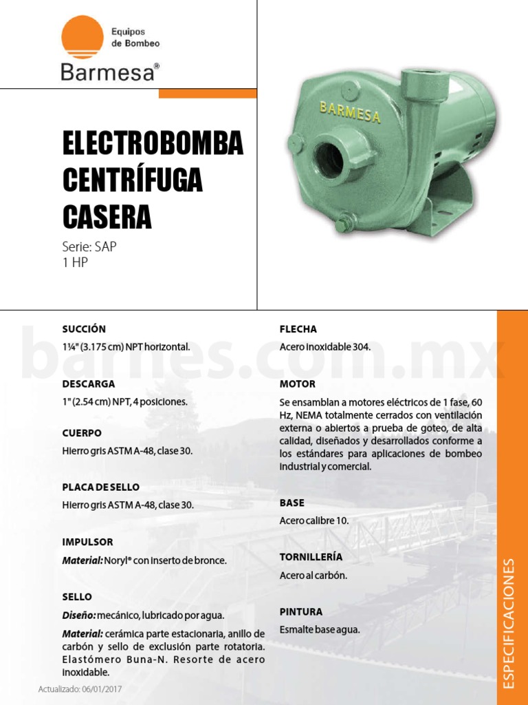 Fichas Técnicas Bombas Barmesa | PDF | Materiales | Energía y recursos