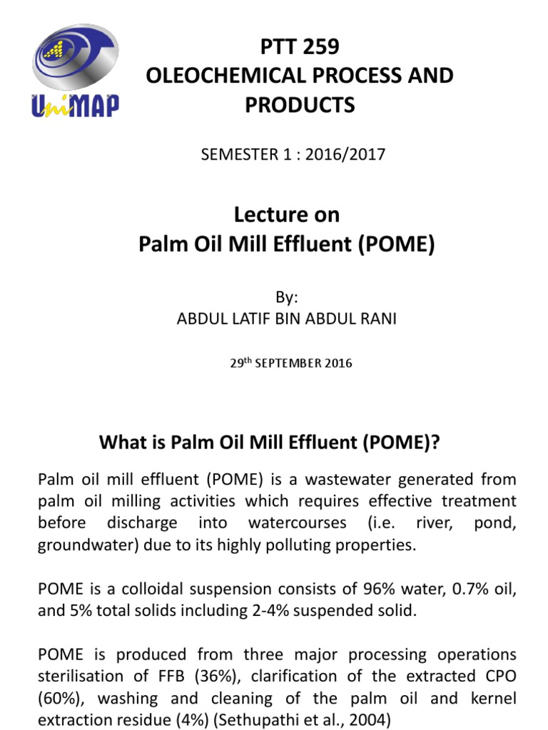 PTT259 Palm Oil Mill Effluent (POME) | PDF | Sewage Treatment ...