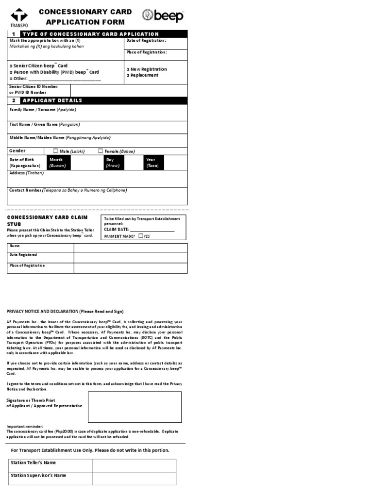 Concessionary Card Form | PDF | Government And Personhood | Government ...