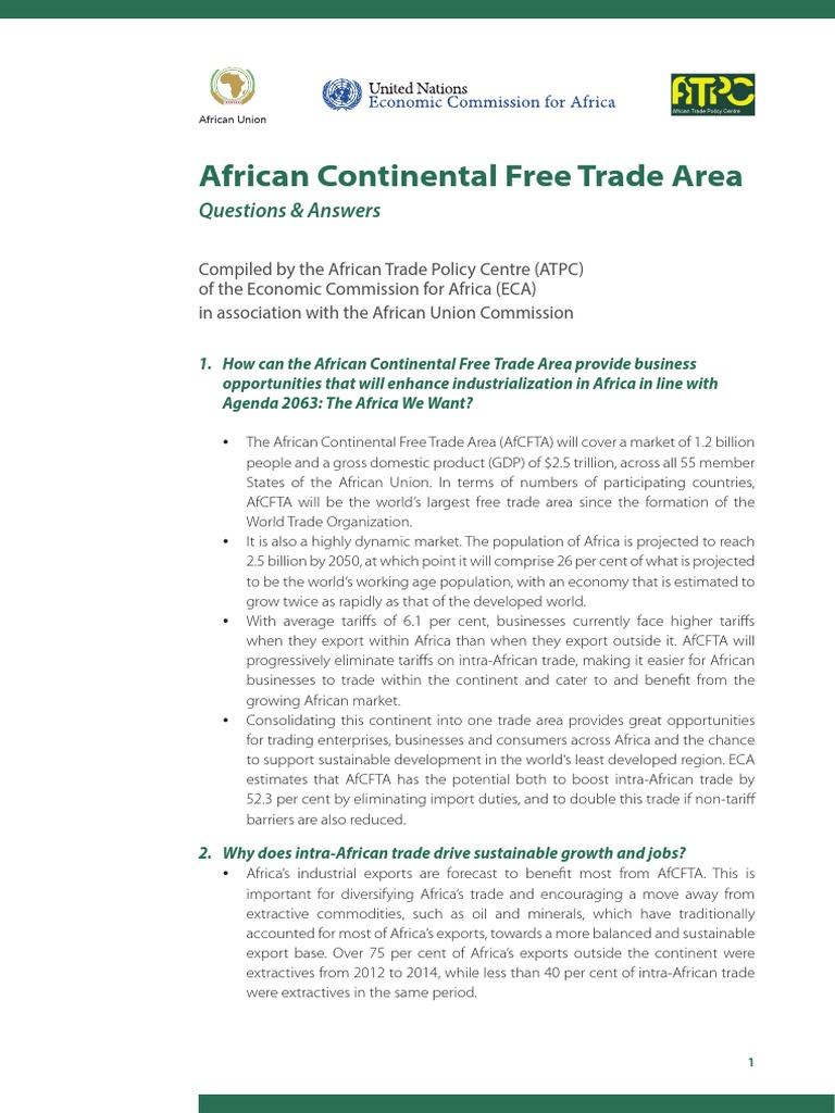African Continental Free Trade Area Questions and Answers | PDF | Free ...