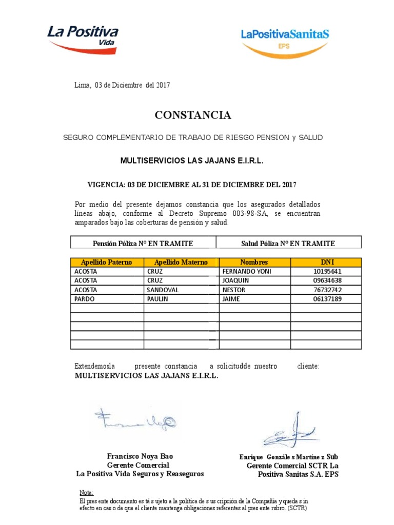La Positiva SCTR Los Jajasn | PDF