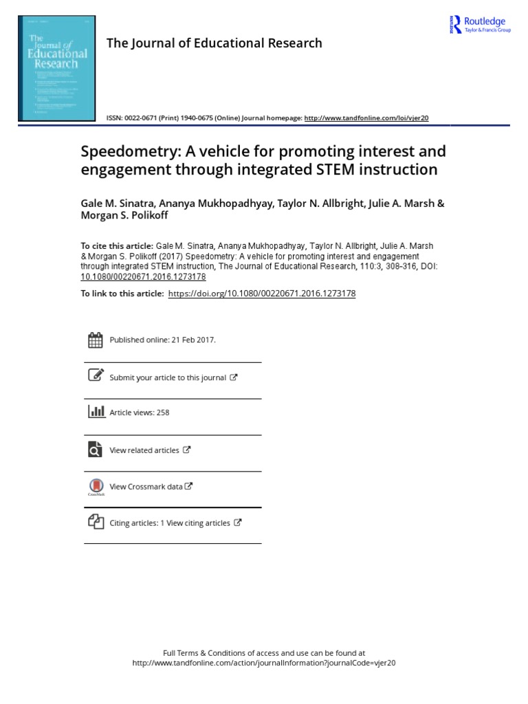 Speedometry A Vehicle For Promoting Interest and Engagement Through ...