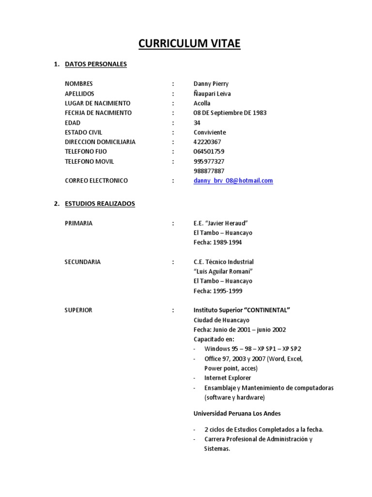 Curriculum Vitae Danny | PDF | Informática | Software