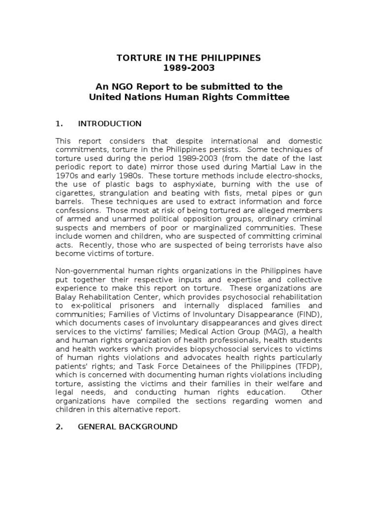 State Violence In The Philippines A Report On Torture Pdf Torture