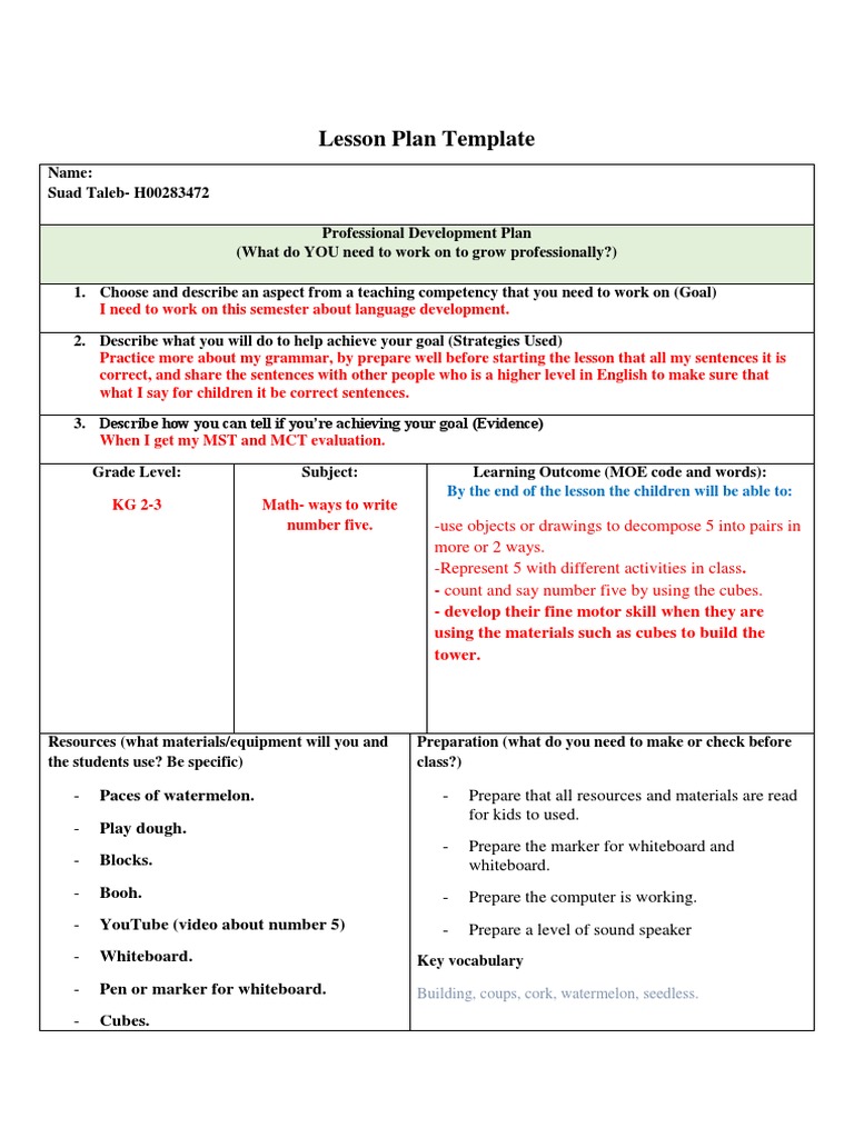 Lesson Plan 1 Semester 5 | PDF | Lesson Plan | Teaching