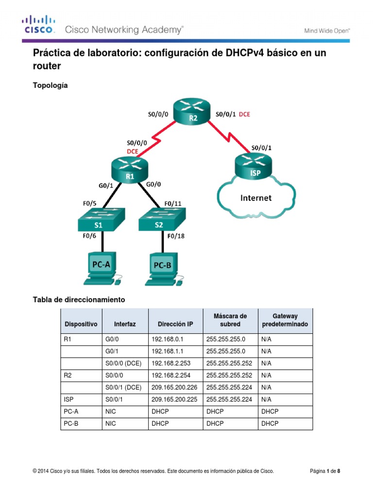 10.1.2.4 Lab - Configuring Basic DHCPv4 On A Router | PDF | Dirección IP | Enrutador (Computación)