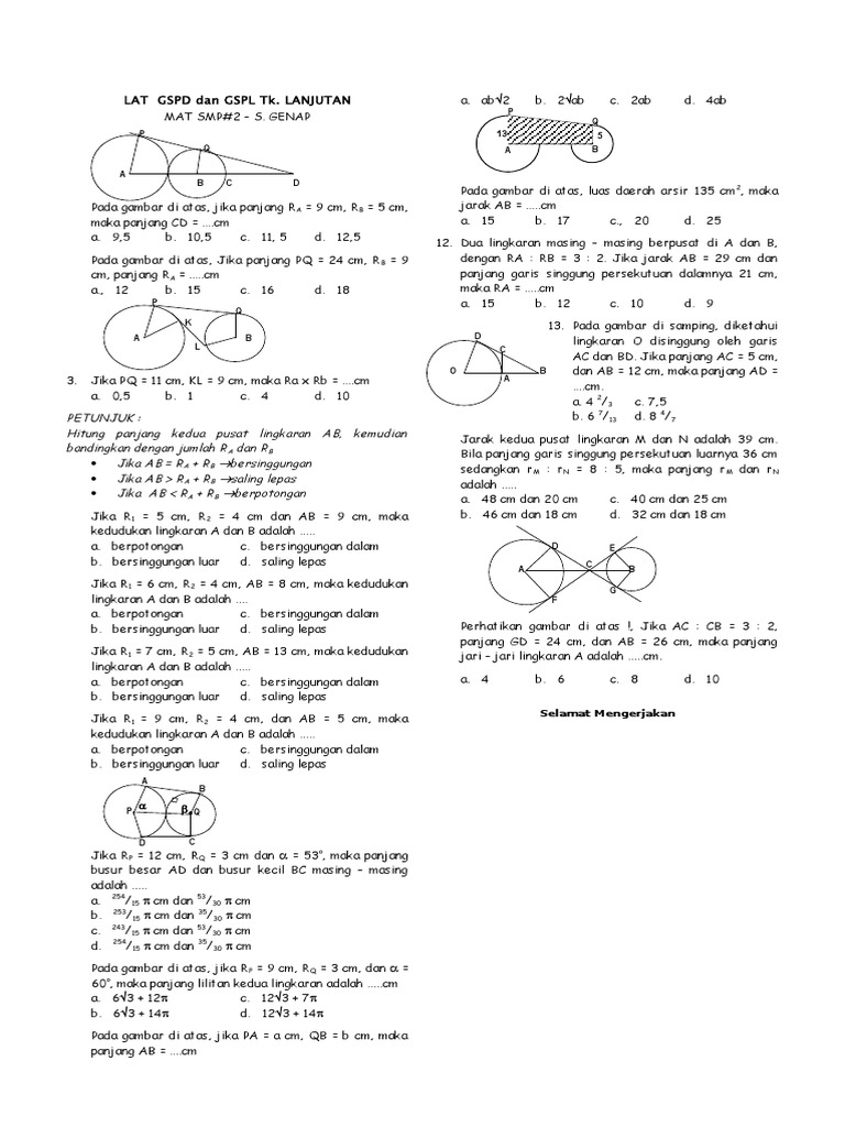 LAT GSPD Dan GSPL TK Lanjutan - Mat SMP Kelas 8 | PDF