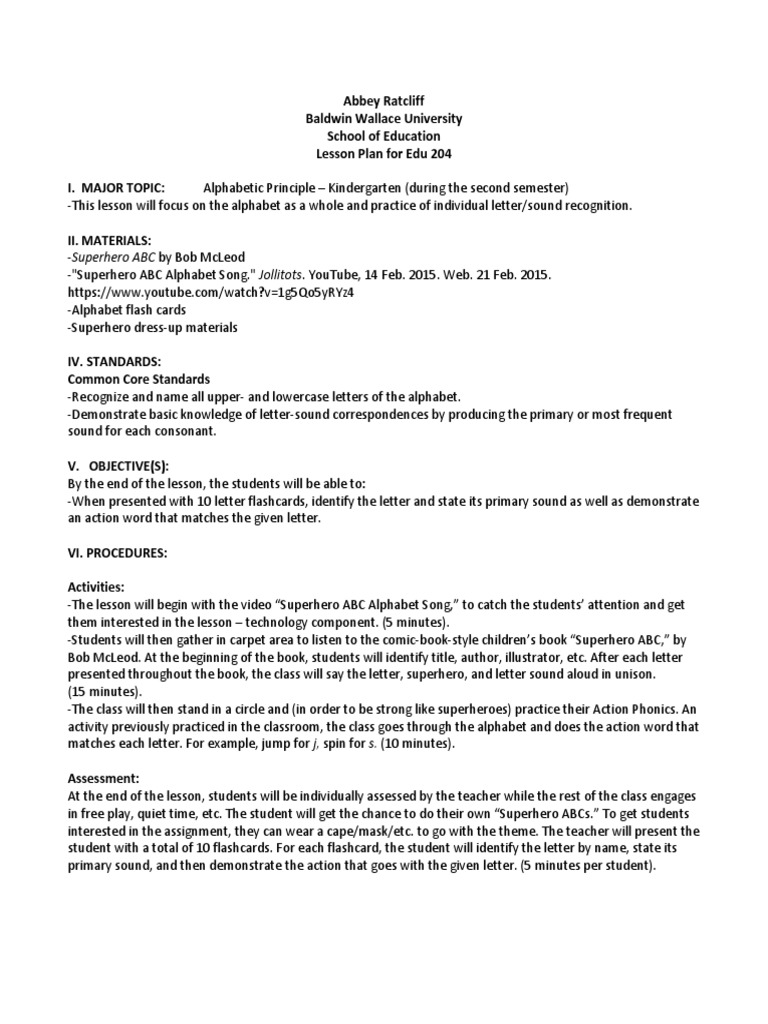 Lesson Plan 1 Alphabetic Principle | PDF | Educational Assessment | Dyslexia