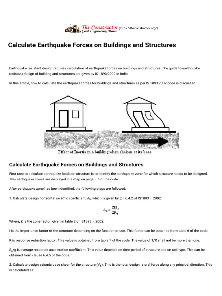 Calculate Earthquake Forces on Buildings and Structures | Earthquakes ...