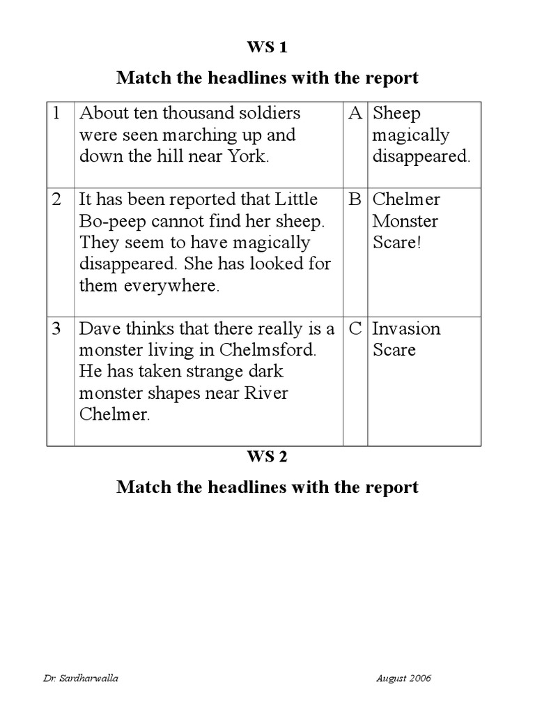 Headline Matching Exercise | PDF