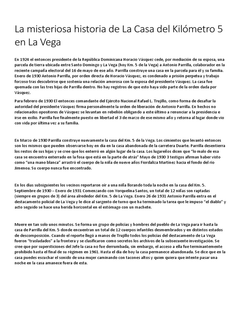 La Misteriosa Historia de La Casa Del Kilómetro 5 en La Vega | PDF ...